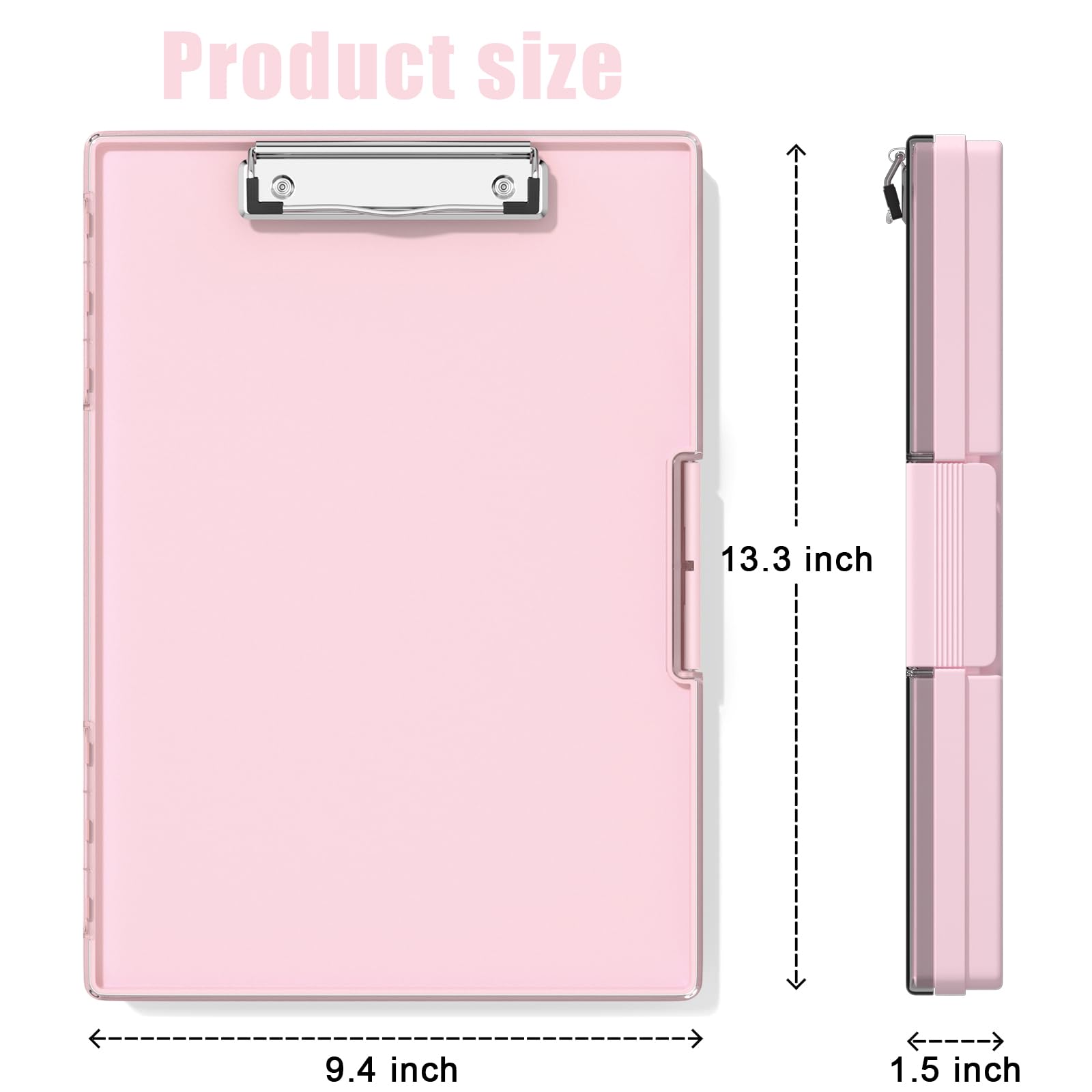 Hongri 8.5 x 11 Clipboard with Storage, Folder Nursing Clipboards Side Opening, Heavy Duty Clipboard with Dual Compartment Storage Box, Smooth Writing for Work, Office & School Supplies(Pink)