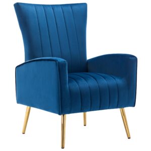 lsspaid velvet accent chairs set of 1, fabric upholstered accent chair for living room, wing back mid century modern arm chair, metal legs living room chairs, navy