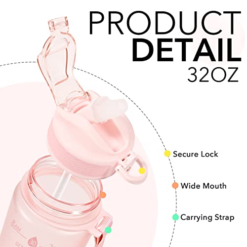 Hyeta 32oz Water Bottles with Straw - Stay Motivated and Hydrated with Convenient Times to Drink Markings, Durable, Leak-proof and BPA-free