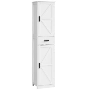 weenfon tall bathroom cabinet, storage cabinet with 6 shelves & drawer, bathroom storage cabinet with ajustable shelves, tall cabinet for living room, home office, white