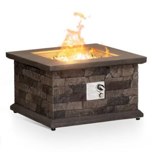 sunjoy 28" smokeless firepit outdoor propane gas slate square lp firepit table with propane tank bracket and lava rocks