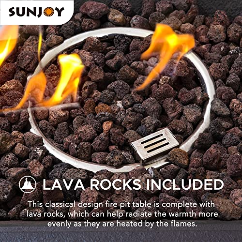 Sunjoy 28" Smokeless Firepit Outdoor Propane Gas Slate Square LP Firepit Table with Propane Tank Bracket and Lava Rocks