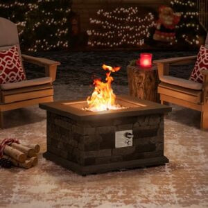 Sunjoy 28" Smokeless Firepit Outdoor Propane Gas Slate Square LP Firepit Table with Propane Tank Bracket and Lava Rocks