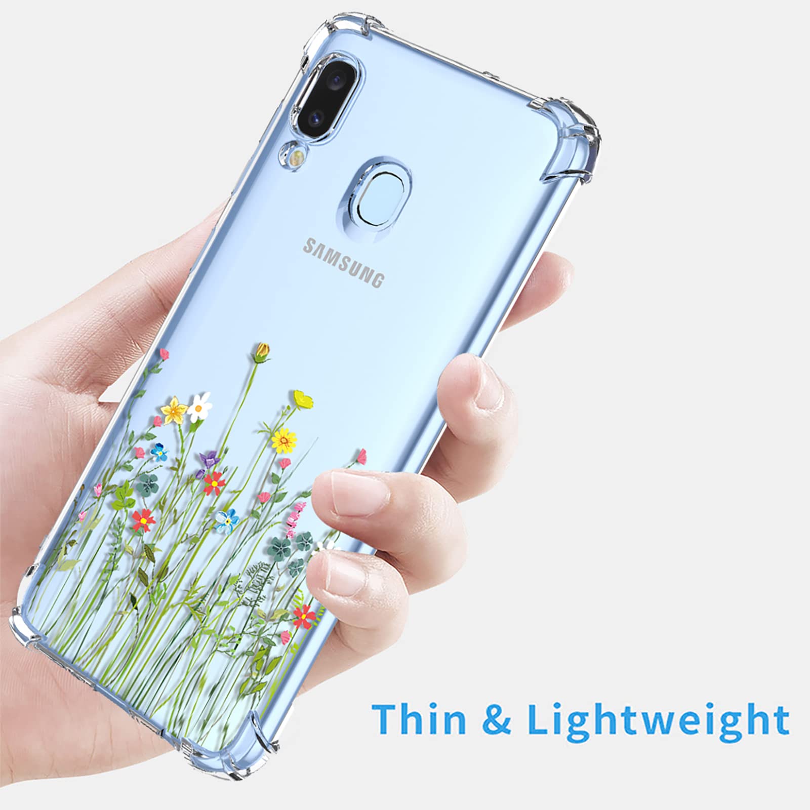 OEURVQO for Galaxy A40 Samsung A40 SM-A405F Case Clear Floral Flower Pattern Soft TPU Shockproof Bumper Anti-Scratch Protective Phone Cover for Samsung Galaxy A40 (Little Wild flowers)