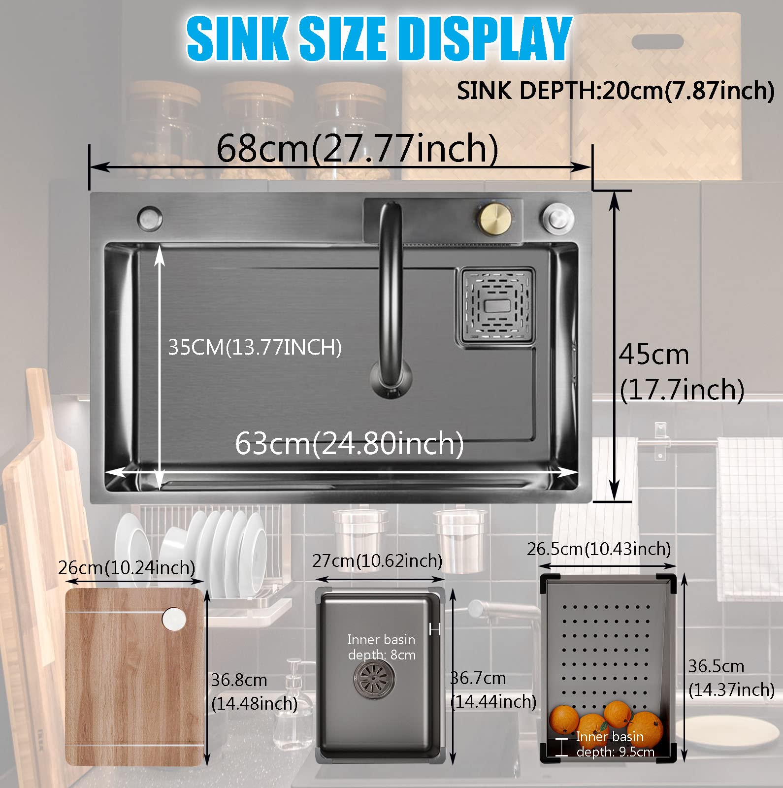 Kitchen Sink Flying rain Waterfall Stainless Steel Undermount Kitchen Sink Drop In Kitchen Sink Single Bowl, With Pull-Out Faucet, Pressurized Cup Washer