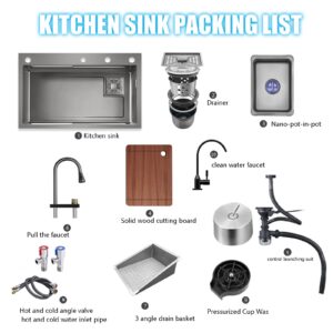 Kitchen Sink Flying rain Waterfall Stainless Steel Undermount Kitchen Sink Drop In Kitchen Sink Single Bowl, With Pull-Out Faucet, Pressurized Cup Washer