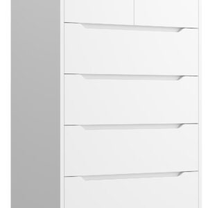 EnHomee Dresser, Dresser for Bedroom, White Dresser with 6 Wood Large Drawers, Dressers & Chests of Drawers with Large Organizer, Tall dresser with Smooth Metal Rail, White