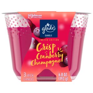 glade candle crisp cranberry champagne, fragrance candle infused with essential oils, air freshener candle, 3-wick candle, 6.8 oz