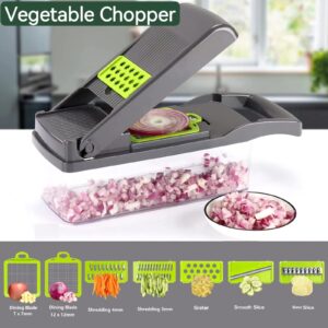 vegetable chopper Gray 12 in 1 multifunction food veggie slicer chopper onion dicer vegetable cutter set egg slicer hand chopper for vegetables veggie cutter veggie slicer food chopper with container