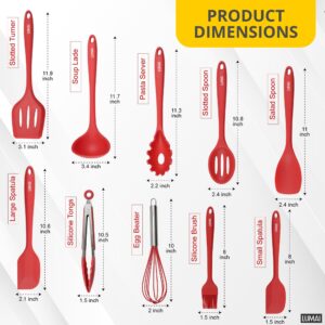 LUMAI Red Silicone Kitchen Utensils Set 10 pcs: Non Toxic Cooking Utensils for Nonstick Cookware, Red Cooking Utensils Set, Juego de Utensilios de Cocina de Silicona, Cucharas de Silicona para Cocina