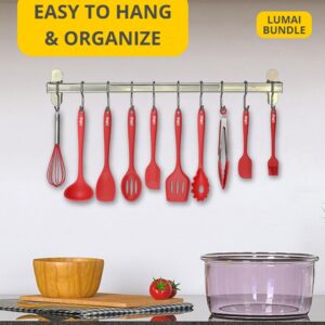 LUMAI Red Silicone Kitchen Utensils Set 10 pcs: Non Toxic Cooking Utensils for Nonstick Cookware, Red Cooking Utensils Set, Juego de Utensilios de Cocina de Silicona, Cucharas de Silicona para Cocina