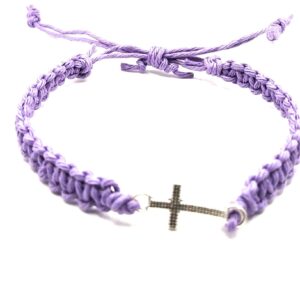 Cross Charm Hemp Bracelet Christian Religious Purple Adjustable Cord for Men Women Teen Girls Handmade Beach Hemp Jewelry