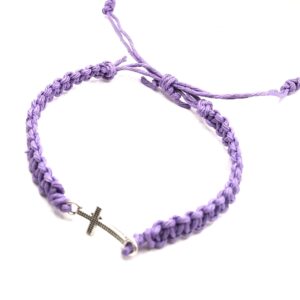 Cross Charm Hemp Bracelet Christian Religious Purple Adjustable Cord for Men Women Teen Girls Handmade Beach Hemp Jewelry