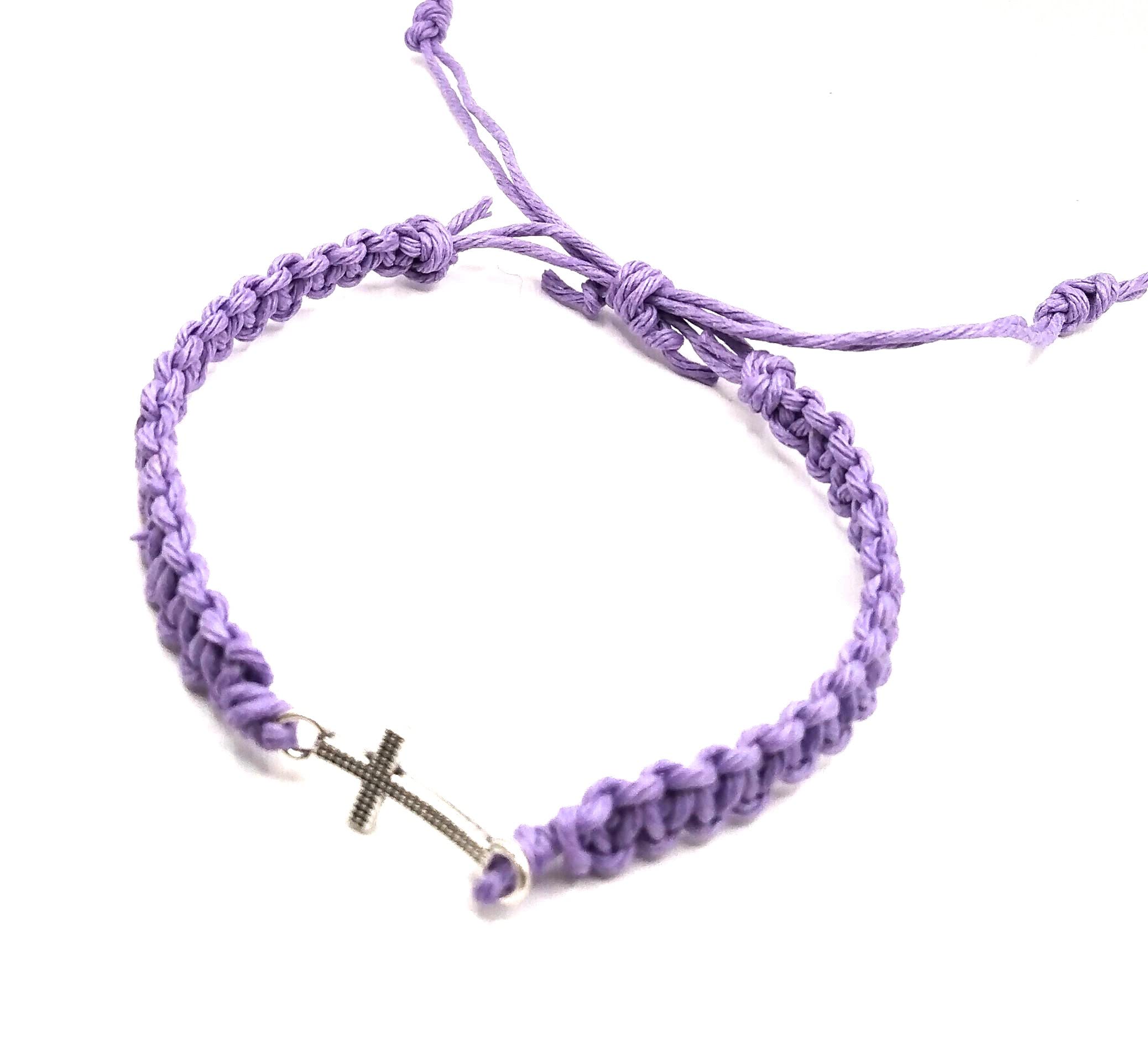 Cross Charm Hemp Bracelet Christian Religious Purple Adjustable Cord for Men Women Teen Girls Handmade Beach Hemp Jewelry