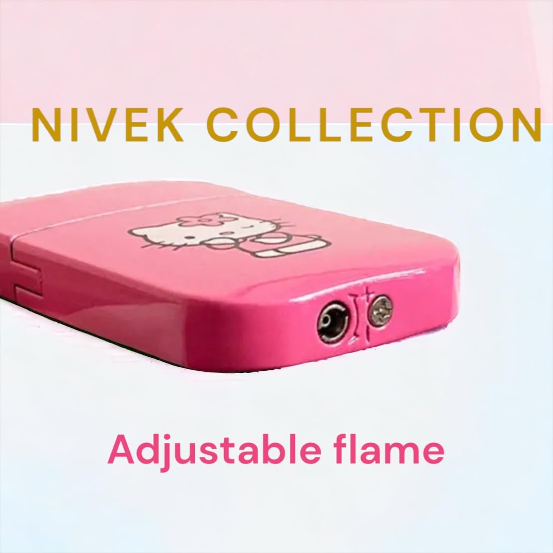 NIVEK Kitty Lighter Pink Flame KT Cat Dress Pink Top Torch Pocket Size Glitter Y2K Refillable Kawaii Windproof Flame Anime with Box