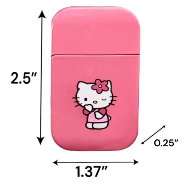 NIVEK Kitty Lighter Pink Flame KT Cat Dress Pink Top Torch Pocket Size Glitter Y2K Refillable Kawaii Windproof Flame Anime with Box