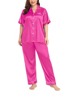 swomog satin pjs for women plus size pj set summer pajamas smooth and soft pajama set comfy nightwear 24w rose red