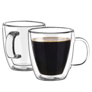 yuncang 5.5 oz espresso mugs (set of 2), double wall glass coffee cups with handle insulated glasses espresso mugs