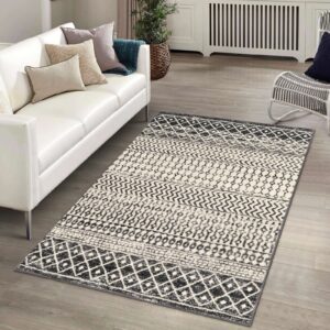 nailttos 3x5 rug for living room, ultra soft non slip moroccan washable rug, distressed entry rug low-pile throw rug carpet black rug for bedroom kitchen living room dinning room