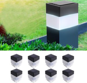 solar led 2in x 2in(5cm x 5cm) fence post cap for wrought iron and aluminum or garden, solar fence lights - 8 pack (white light)