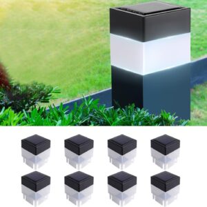 Solar LED 2In x 2In(5cm x 5cm) Fence Post Cap for Wrought Iron and Aluminum or Garden, Solar Fence Lights - 8 Pack (white light)