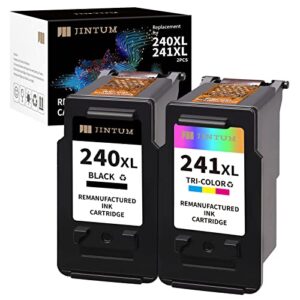 jintum remanufactured ink cartridge replacement for canon 240xl 241xl combo pack for pixma mg3620 mg3600 mg3520 ts5120 ts5100 mg3222 mx472 mx470 (1 black, 1 tri-color)