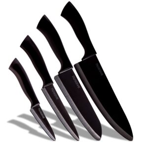 nuwave 4-piece black ceramic knife set – includes 3” paring knife, 5” utility knife, 6.5” everyday knife & 8” chef’s knife, ideal super sharp kitchen knives, rust-proof, with ergonomic handles