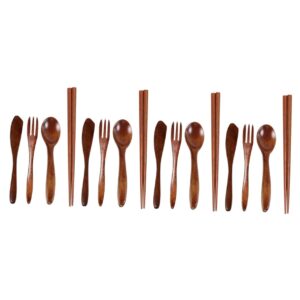 4 sets spoon fork chopsticks wooden cutlery wooden flatware wooden utensils for eating wooden fork wooden tableware wooden chopsticks wood chopsticks wood dinnerware