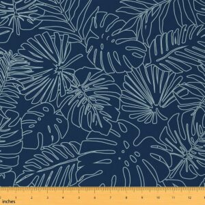 tropical leaves fabric by the yard tree palm leaf plant diy craft hobby fabric by the yard retro blue rustic style decorative fabric for upholstery and home accents,2 yards