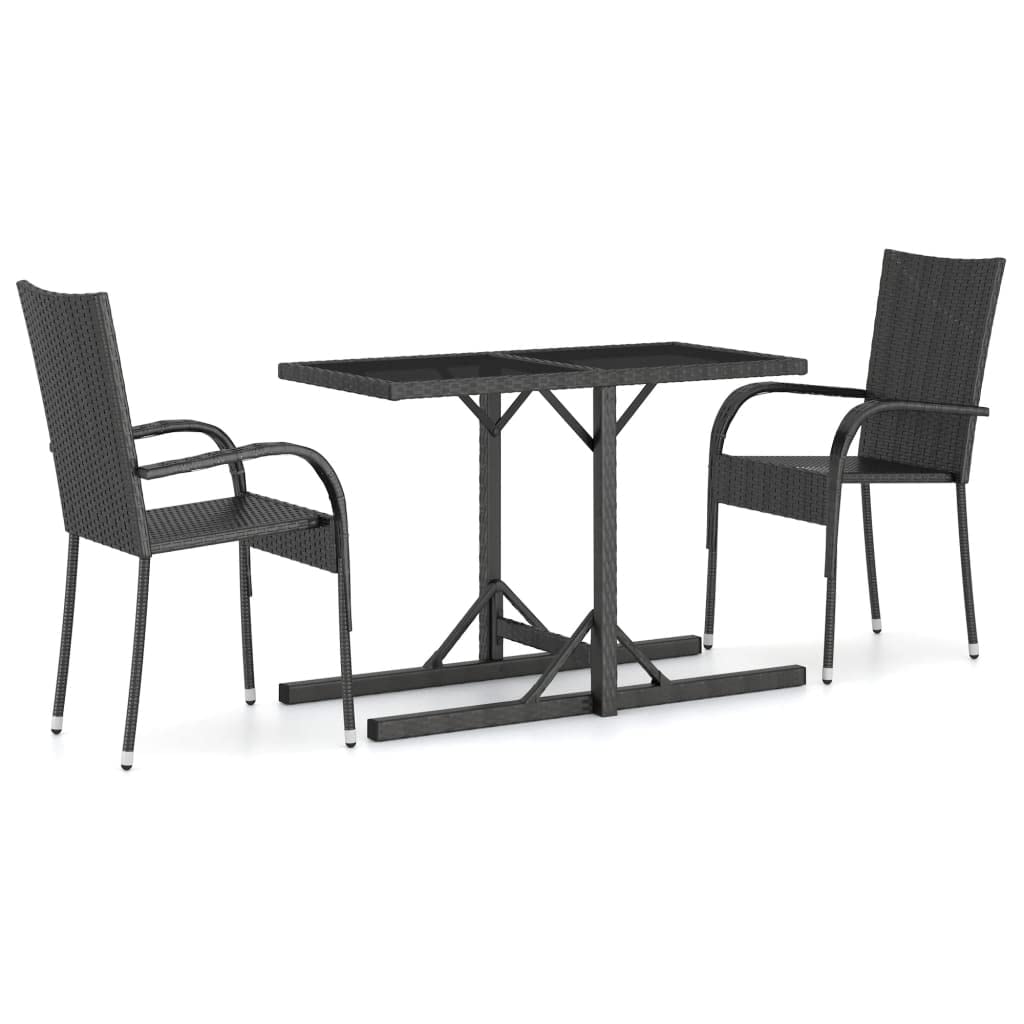 YUHI-HQYD 3 Piece Patio Dining Set,Balcony Furniture,Bistro Set,Conversation Furniture,Includes Rubber Corner for Glass Protection,Perfect for Patio, Garden, Porch, or Front Yard Area, Black