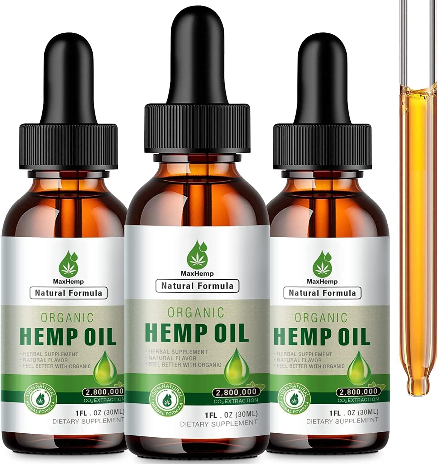 (3 Pack) Hemp Oil Organic Premium - 2,800,000 Maximum Strength - 100% Natural Hemp Drops Tincture - Hemp Oils with Vegan, Non-GMO, Grown and Made in USA