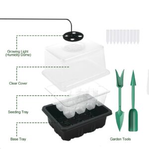 CANNABMALL Seedling Starter Trays 5 Packs Seed Starter Tray with Grow Light, Smart Controller Seed Starting Trays Kit with Humidity Dome (60 Cells) Indoor Gardening Plant Germination Trays Black