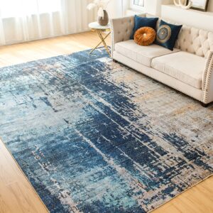 vk vk·living machine washable rug 8'x10' abstract washable area rugs with non slip rugs for living room bedroom modern woven rug carprt stain resistant, washable rugs dining room office boho rug, blue