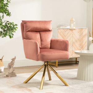 nordicana 180° swivel velvet living room chair modern dining armchair with golden legs ergonomic upholstered accent chair single sofa for bedroom reading home office, rose pink