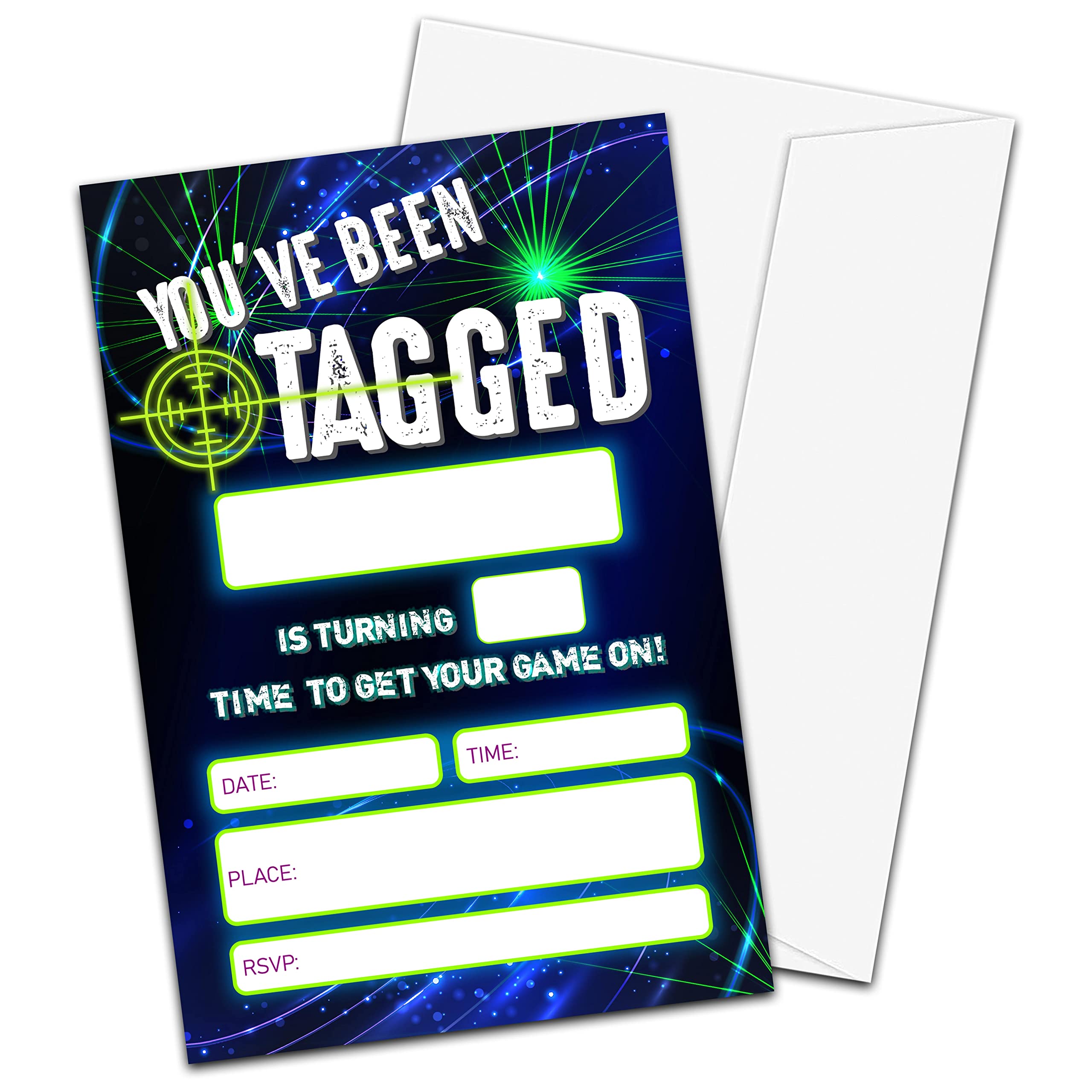 Laser Tag Birthday Invitations with Envelopes(20-Pack), You've Been Tagged, 4"x6" Fill-In Style Birthday Party Invites-yqk-b25