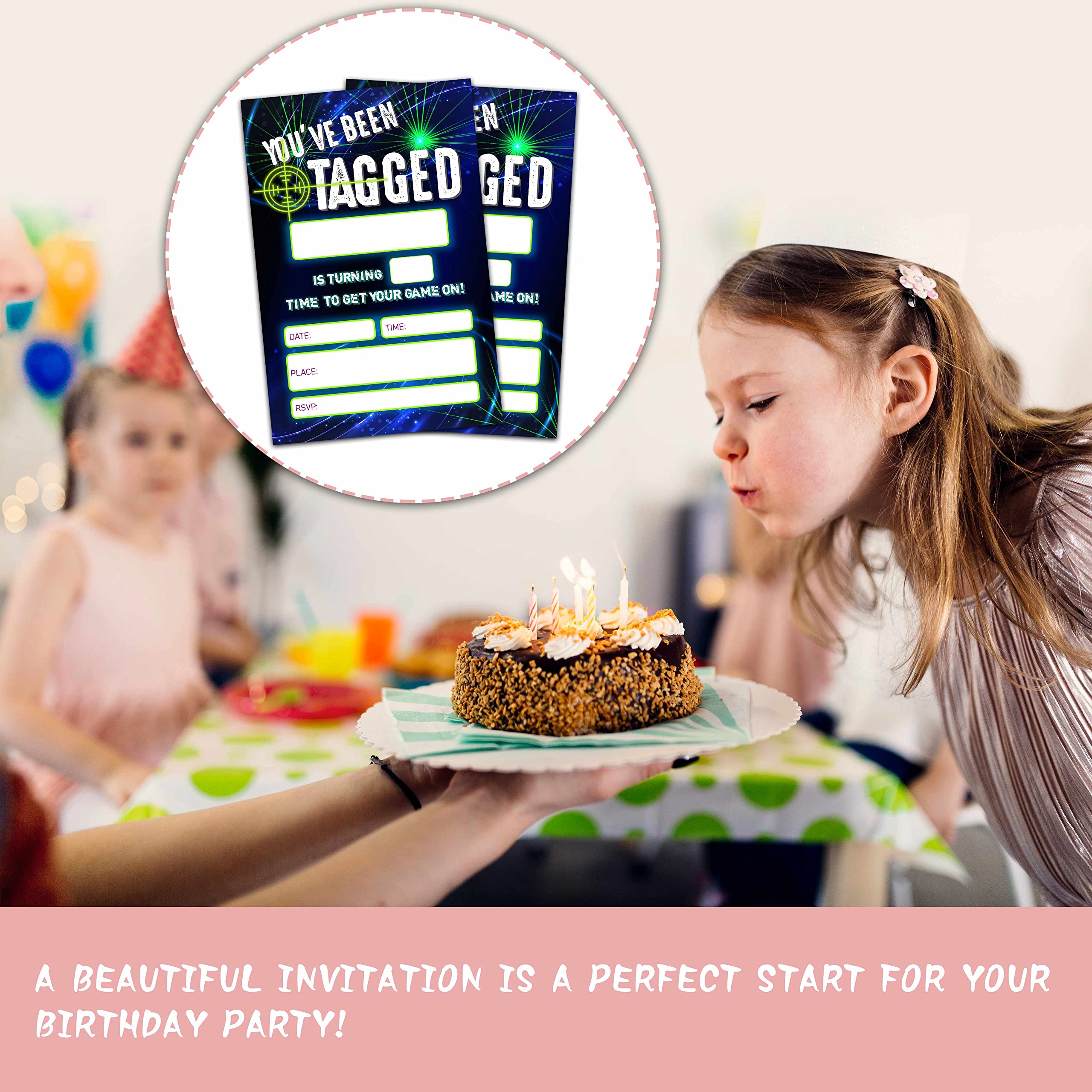 Laser Tag Birthday Invitations with Envelopes(20-Pack), You've Been Tagged, 4"x6" Fill-In Style Birthday Party Invites-yqk-b25