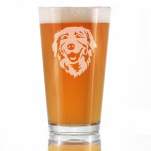 happy golden retriever pint glass for beer - cute gifts for dog lovers with golden retrievers - 16 oz glasses