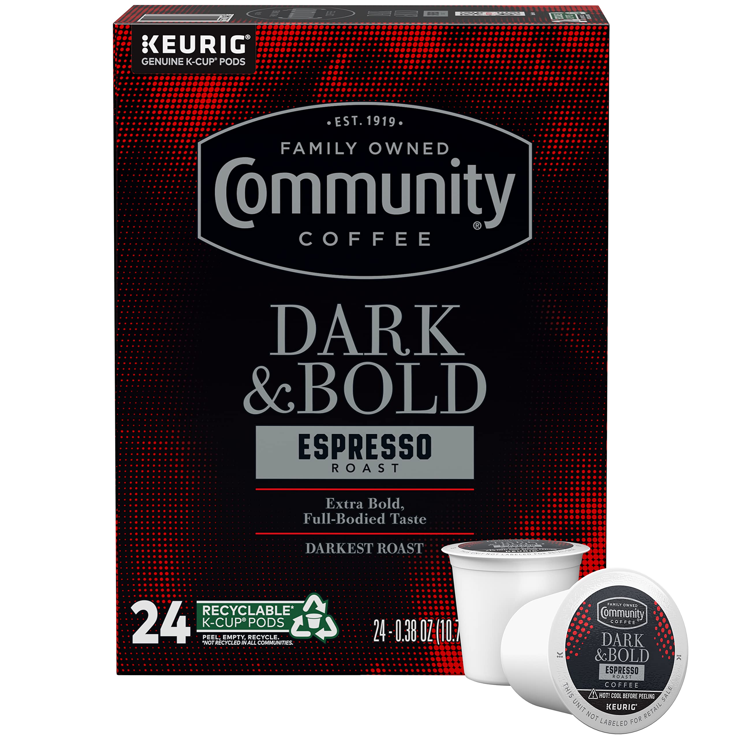 Community Coffee Dark & Bold Espresso Roast 24 Count Coffee Pods, Compatible with Keurig 2.0 K-Cup Brewers, 24 count (Pack of 1)