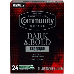 Community Coffee Dark & Bold Espresso Roast 24 Count Coffee Pods, Compatible with Keurig 2.0 K-Cup Brewers, 24 count (Pack of 1)