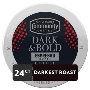 Community Coffee Dark & Bold Espresso Roast 24 Count Coffee Pods, Compatible with Keurig 2.0 K-Cup Brewers, 24 count (Pack of 1)