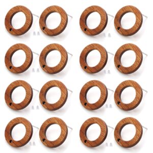 doreenbeads 30pcs natural wooden stud earrings posts with loop for jewelry making- ring shaped wood earring posts with ear backs for women diy earring making personalized jewelry findings