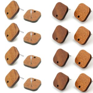 doreenbeads 30pcs natural wooden stud earrings posts with loop for jewelry making- square wood earring posts with ear backs for women diy earring making personalized jewelry findings