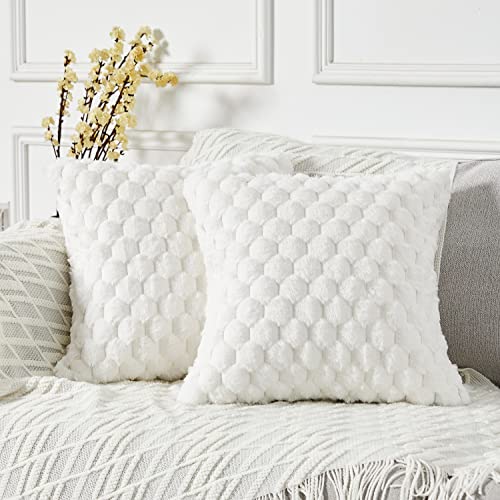 Yaertun Pack of 2 Super Soft Cozy Decorative Throw pillow covers Fuzzy Plush Faux Fur Luxury Cushion Cover Pillowcase for Sofa Couch Bed Livingroom 18x18 Inch White