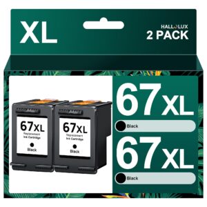 hallolux 67xl black ink cartridge replacement for hp ink 67 67xl compatible with envy 6000 6055e 6400e 6455e 6458e deskjet 2755e 2700 4100 4155e printer (2 black)