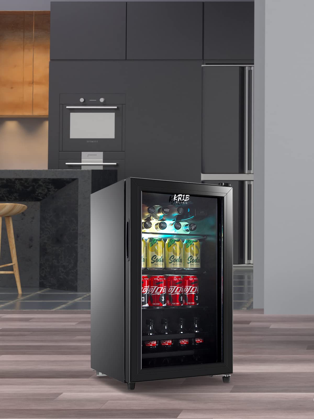 KRIB BLING Beverage Refrigerator Cooler 120 Can Freestanding Beverage Cooler with Adjustable Shelving Glass Door for Beer Soda or Wine for Home Office or Bar