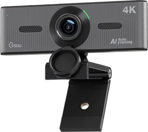 gsou 4k webcam with noise canceling mic, ai tracking webcam 4k, 4k web cam wide angle 120°, sony 4k sensor, with privacy cover, and dual mics, 4k webcam for pc/streaming/laptop/conference/zoom meeting