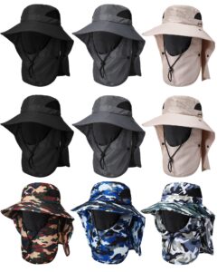 9 pcs summer fishing hat women men sun hats with uv protection wide brim outdoor hat with face cover and neck flap rollable fishing cap with removable face flap for gardening hiking beach, 7 colors