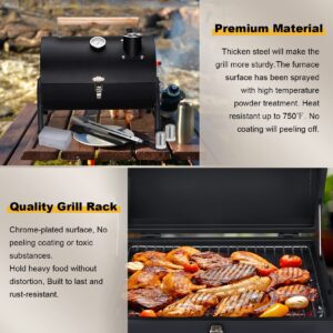 Joyfair Portable Charcoal Grill Set, Small Tabletop Barbecue Grill with Accessories Tools for Outdoor Camping BBQ Grilling Backyard Party Cooking, Heavy Duty & Innovative Design, Thermometer & Chimney