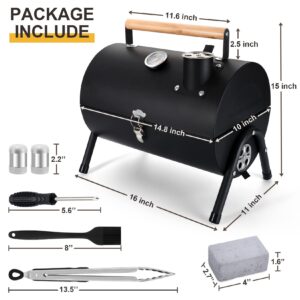 Joyfair Portable Charcoal Grill Set, Small Tabletop Barbecue Grill with Accessories Tools for Outdoor Camping BBQ Grilling Backyard Party Cooking, Heavy Duty & Innovative Design, Thermometer & Chimney