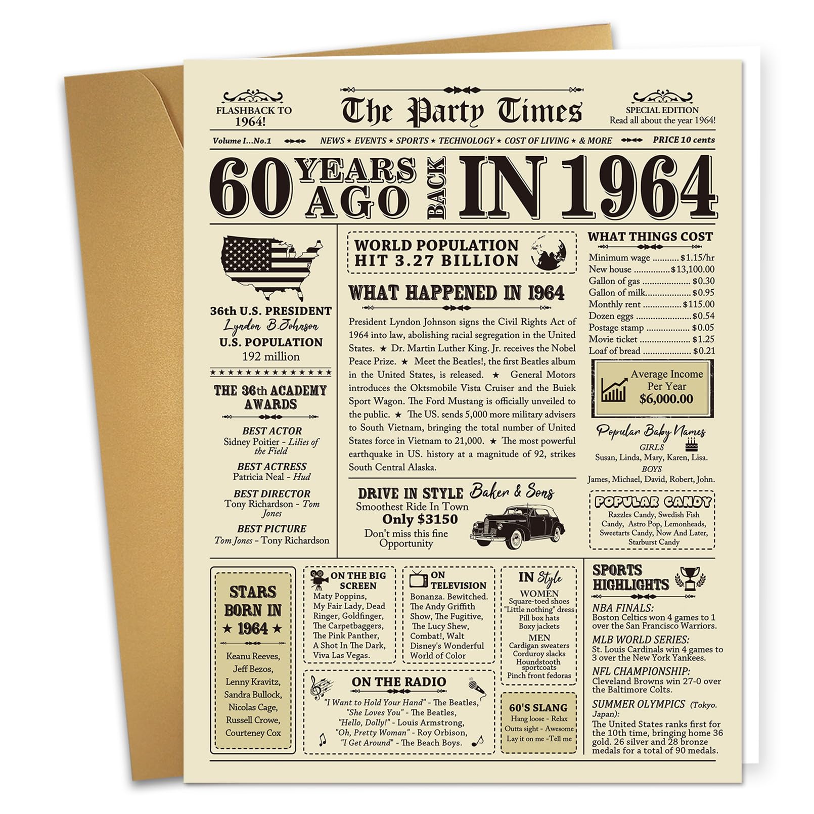 Ogeby Funny 60th Birthday Gifts for Women Men, Jumbo Back in 1964 Birthday Gifts Card, Vintage 60 Year Old Gifts for Dad Mom Grandma, Happy 60th Wedding Anniversary Cards Gifts